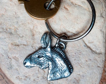Hand Painted Longear Mule Head Leather Keychain, Leather Keychain, Mule ...