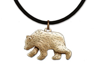 Brooke Stone Grizzly Bear Bronze Necklace - Etsy