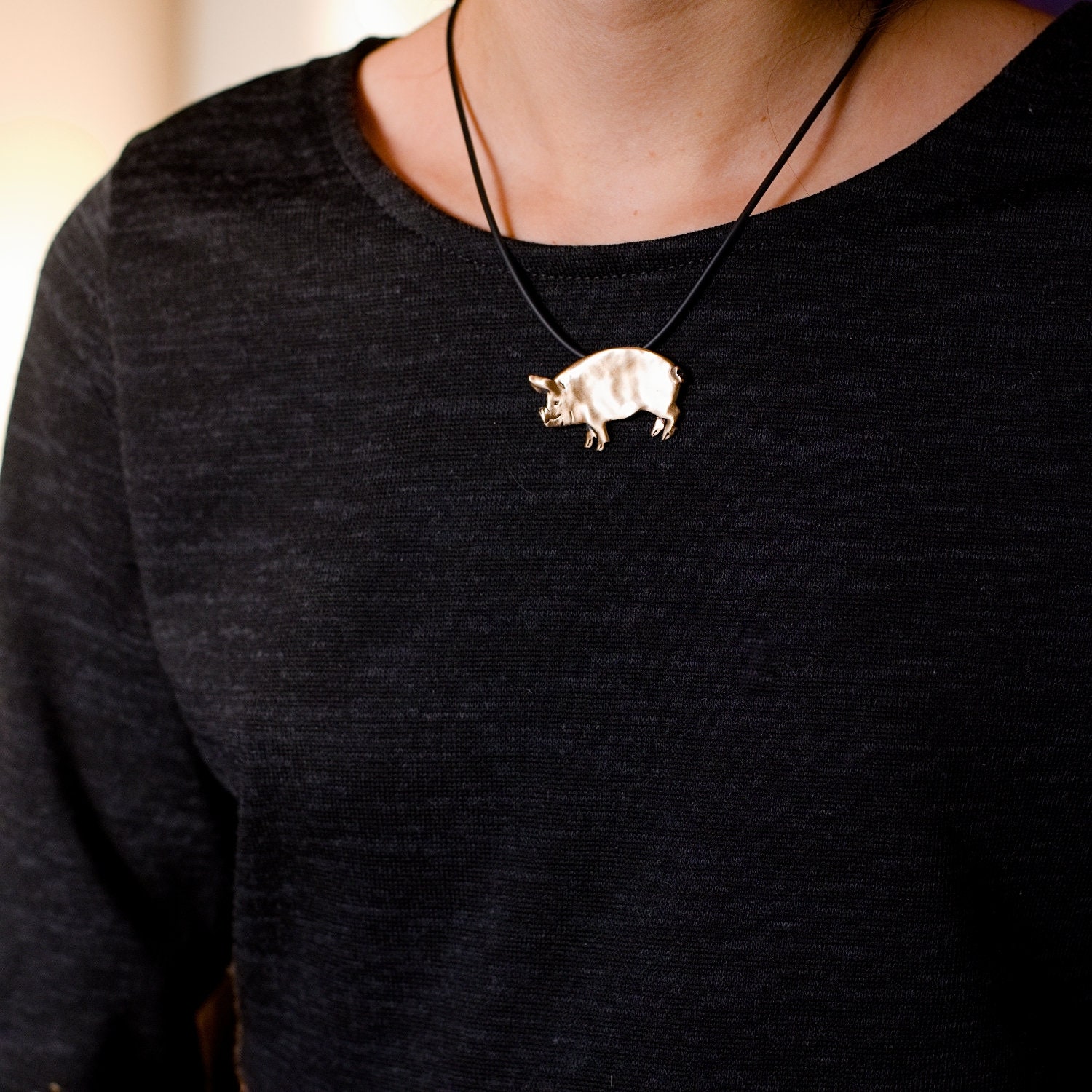 Bronze Large Pig Necklace - Etsy