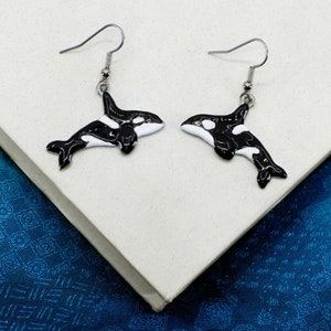 Enamel Orca Whale Earrings - Etsy