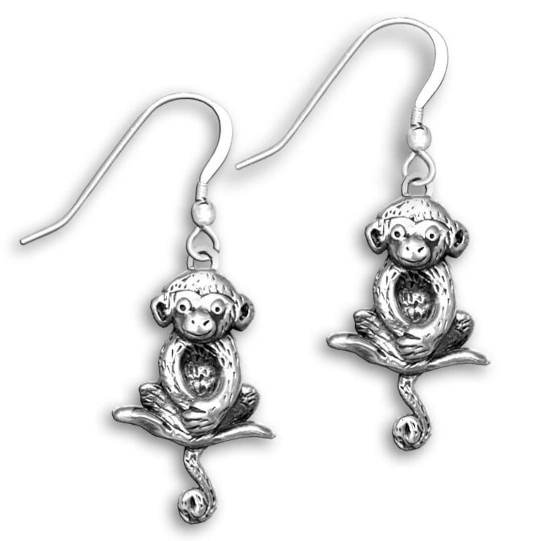 Sitting Monkey Earrings Sterling Silver - Etsy