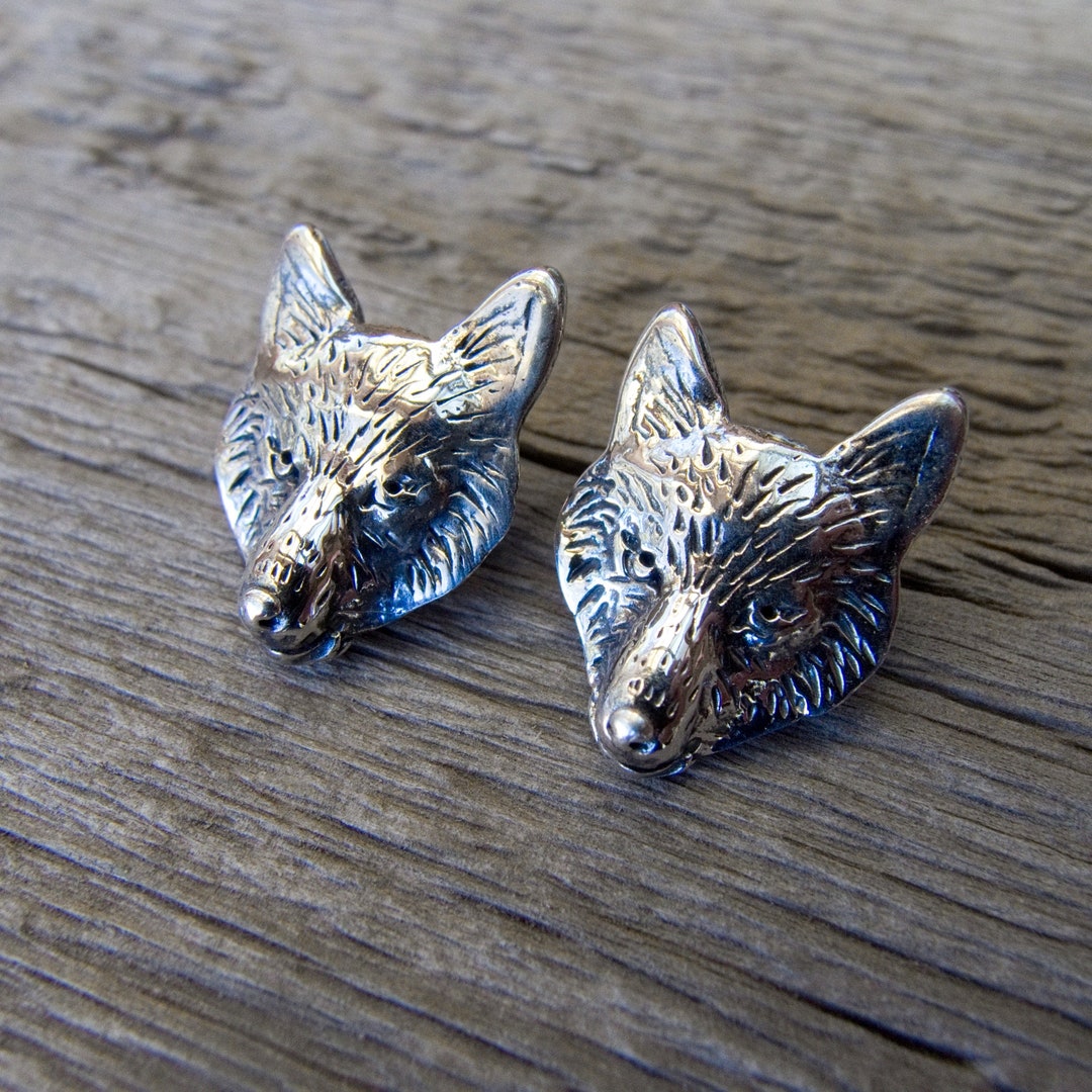 Wolf Stud Earrings Sterling Silver - Etsy
