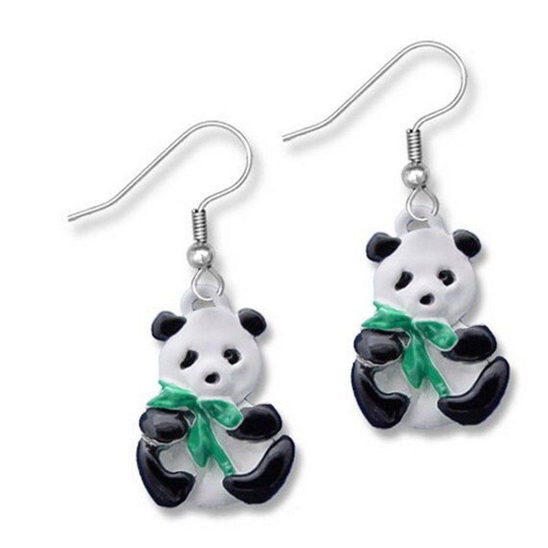 Enamel Panda Bear Earrings - Etsy