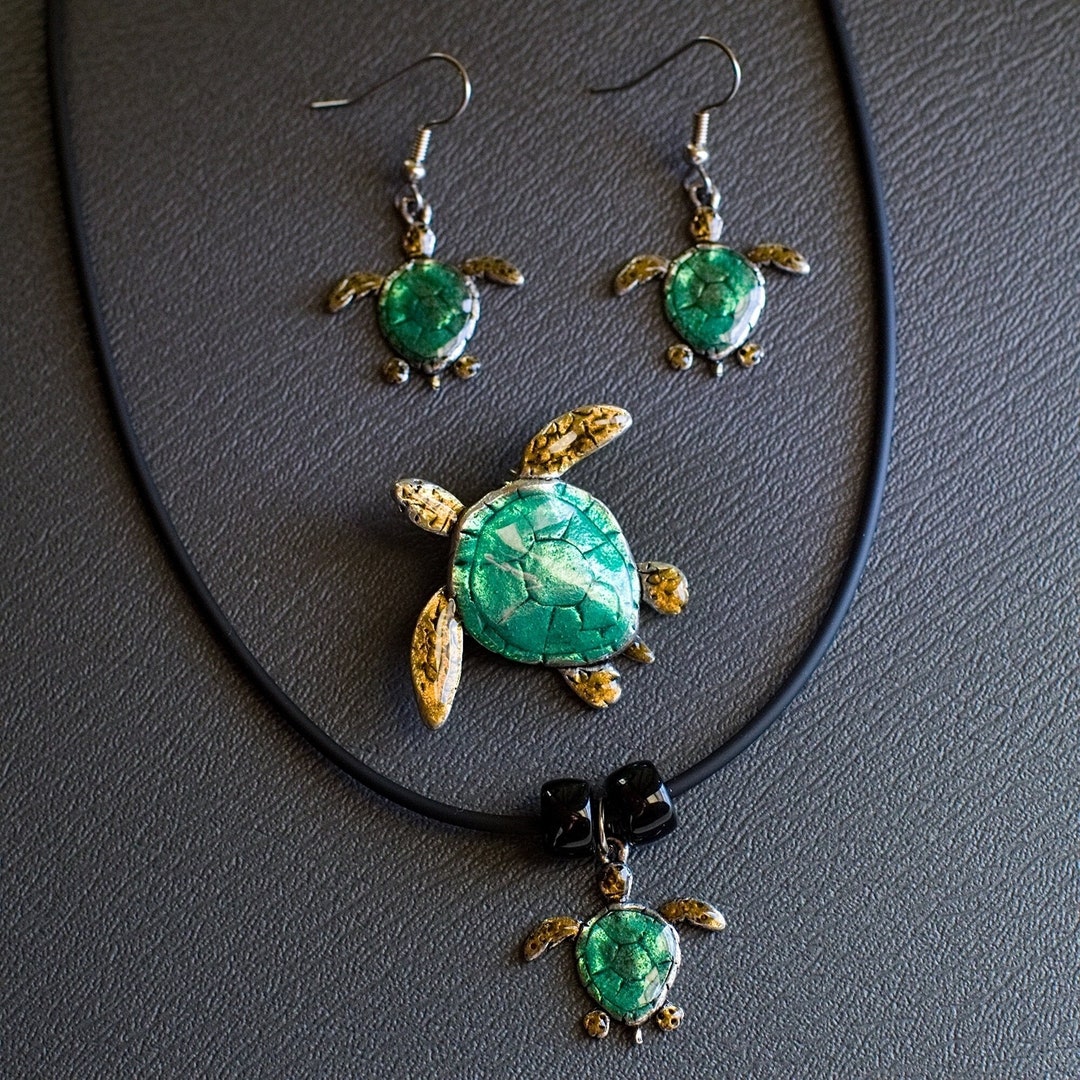 Enamel Sea Turtle Set - Etsy