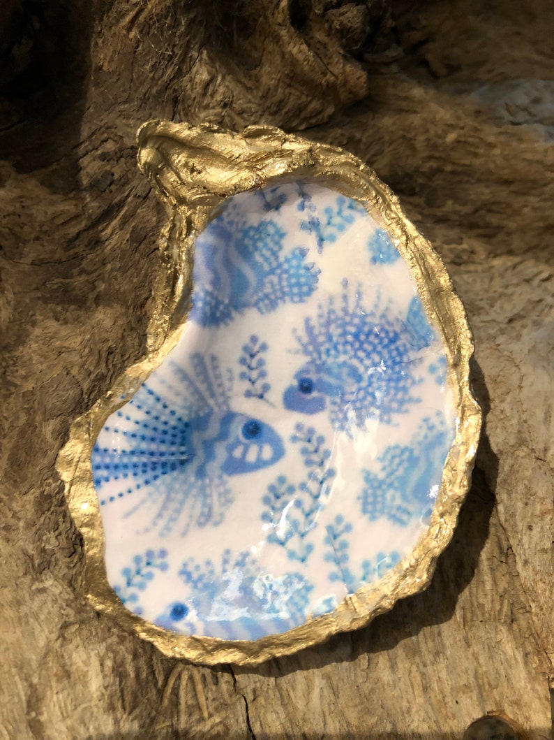 Oyster Shell Ring Dish Blue Coastal Statement Dish Hostess - Etsy