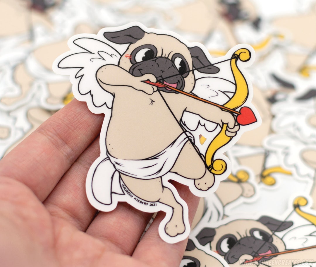Cupid Pug Sticker Valentines Day Sticker Waterproof Vinyl Sticker - Etsy