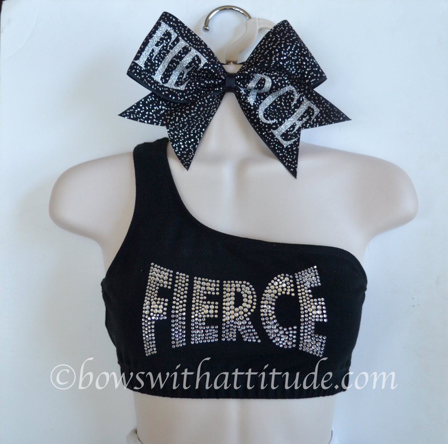SET One Shoulder Black FIERCE Sports Bra With Matching Bow - Etsy