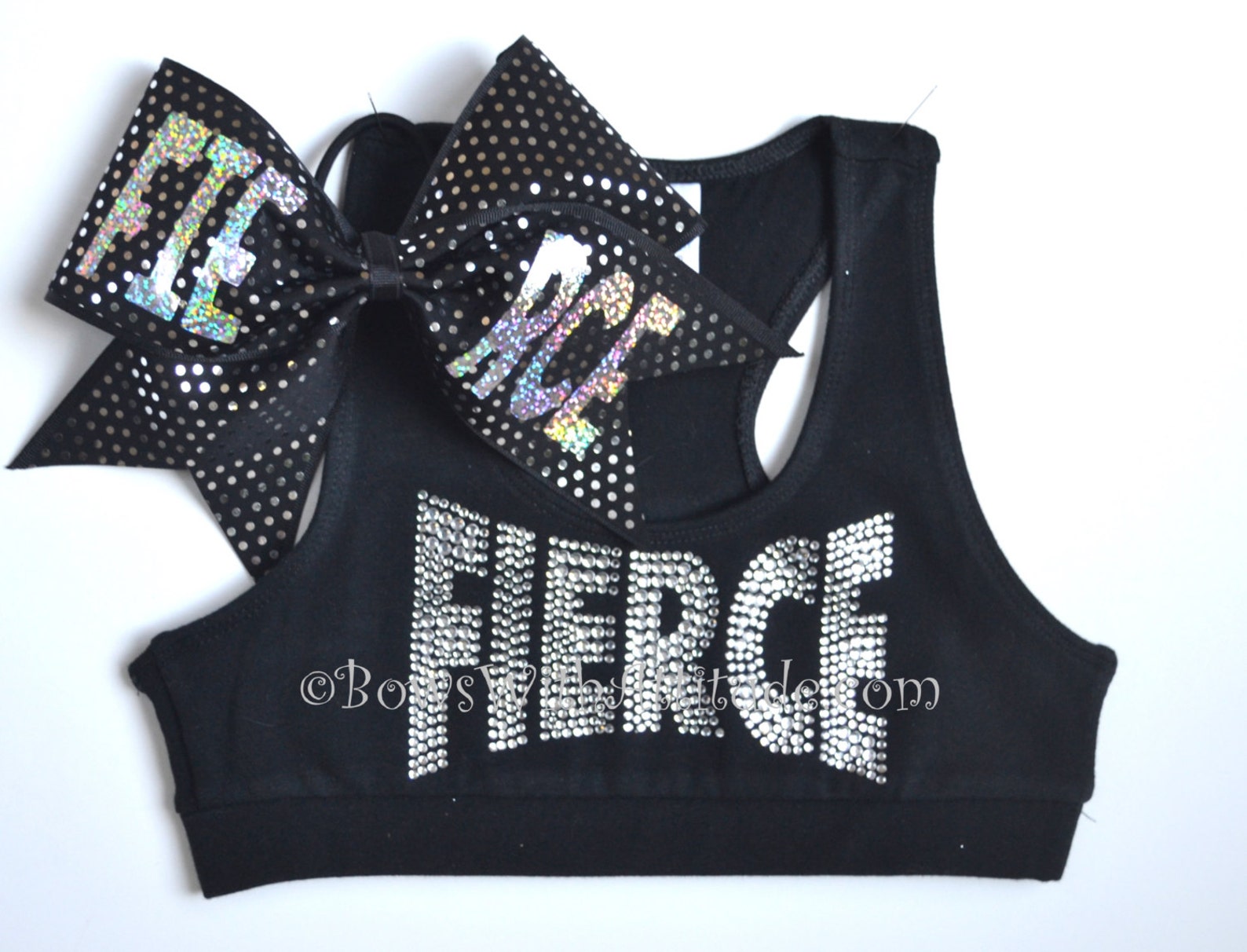 SET Black FIERCE Sports Bra With Matching Bow - Etsy
