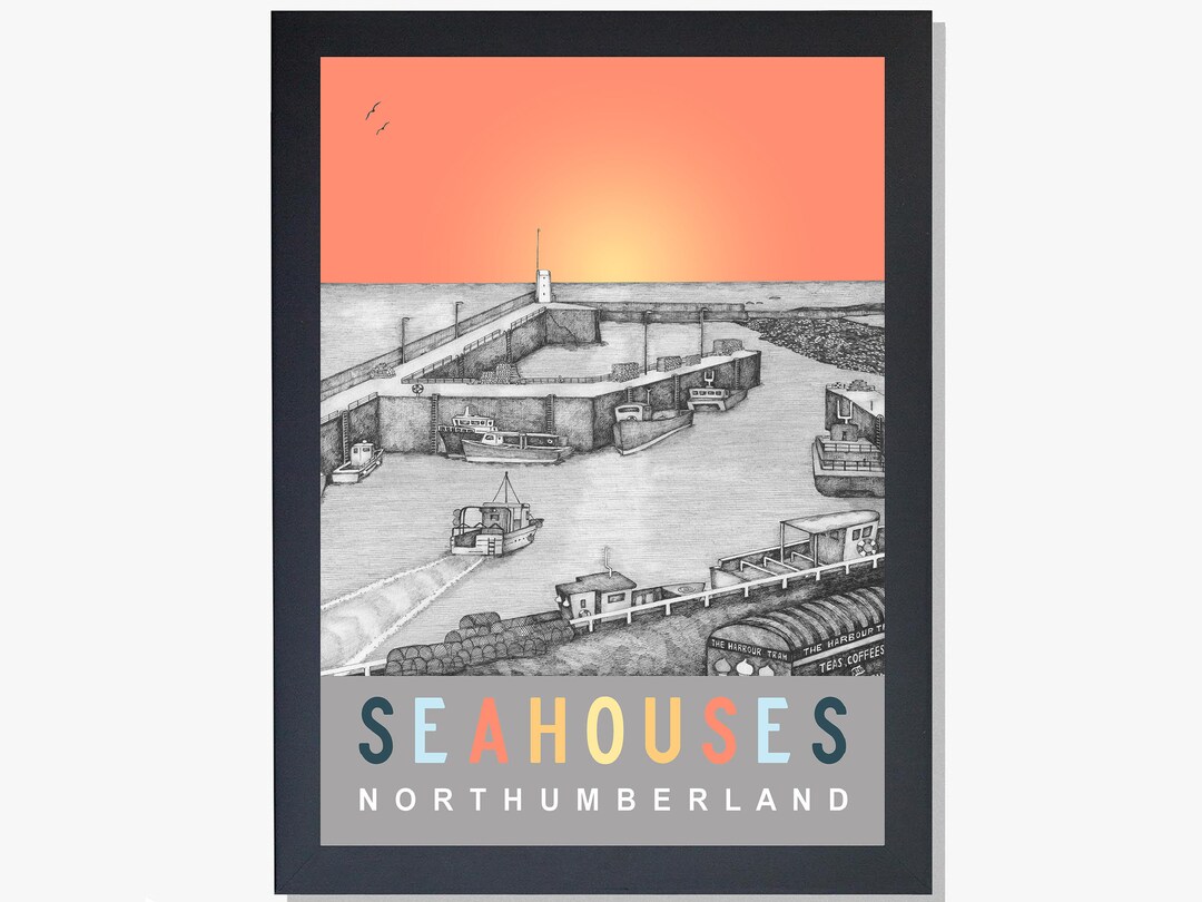 Seahouses Sunrise Print Hand Drawn Design Travel Print Newcastle Print ...
