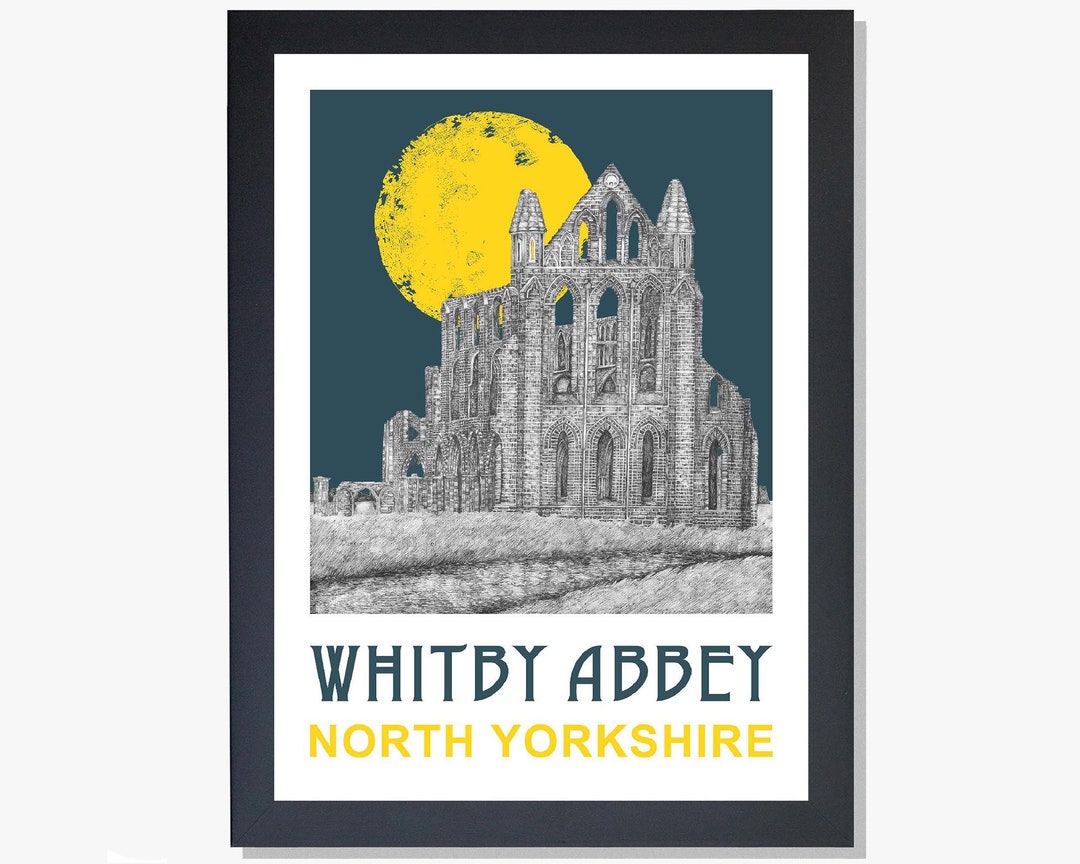 Whitby Abbey Print - Hand Drawn Design - Travel Print - Yorkshire Print ...