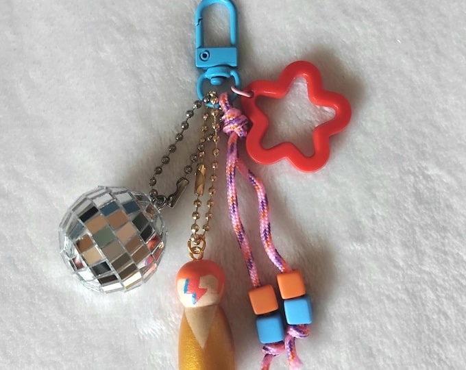 David Bowie Bag Charm/ Keychain - Hand-painted David Bowie - Glitter ...