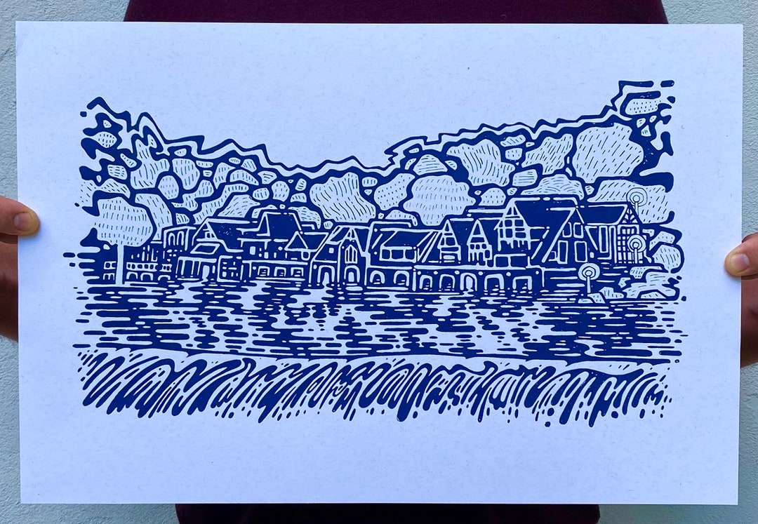 Philadelphia BOATHOUSE ROW Screen Print 12x18" -- Paul Carpenter Art - Etsy
