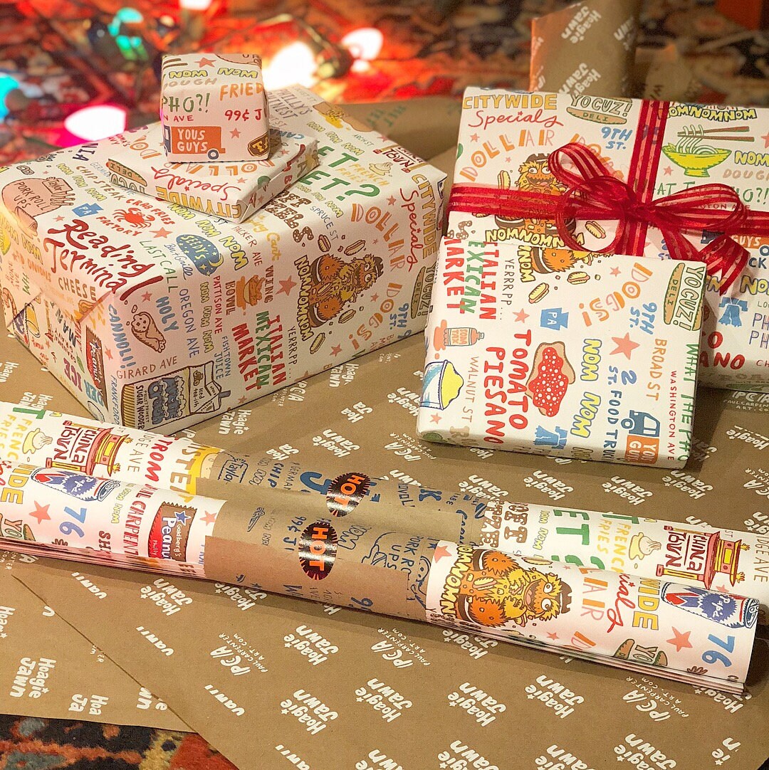 PHILLY PHOOD Philadelphia Themed Gift Wrap (5 Sheets 24 X 36") -- Paul ...