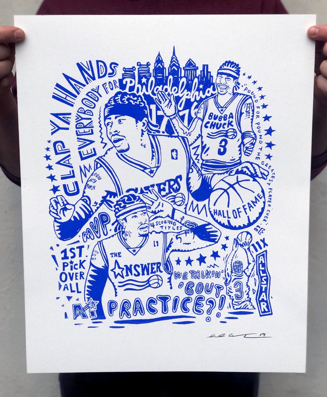 Philadelphia IVERSON Screen Print Blue 16x20" -- Paul Carpenter Art - Etsy