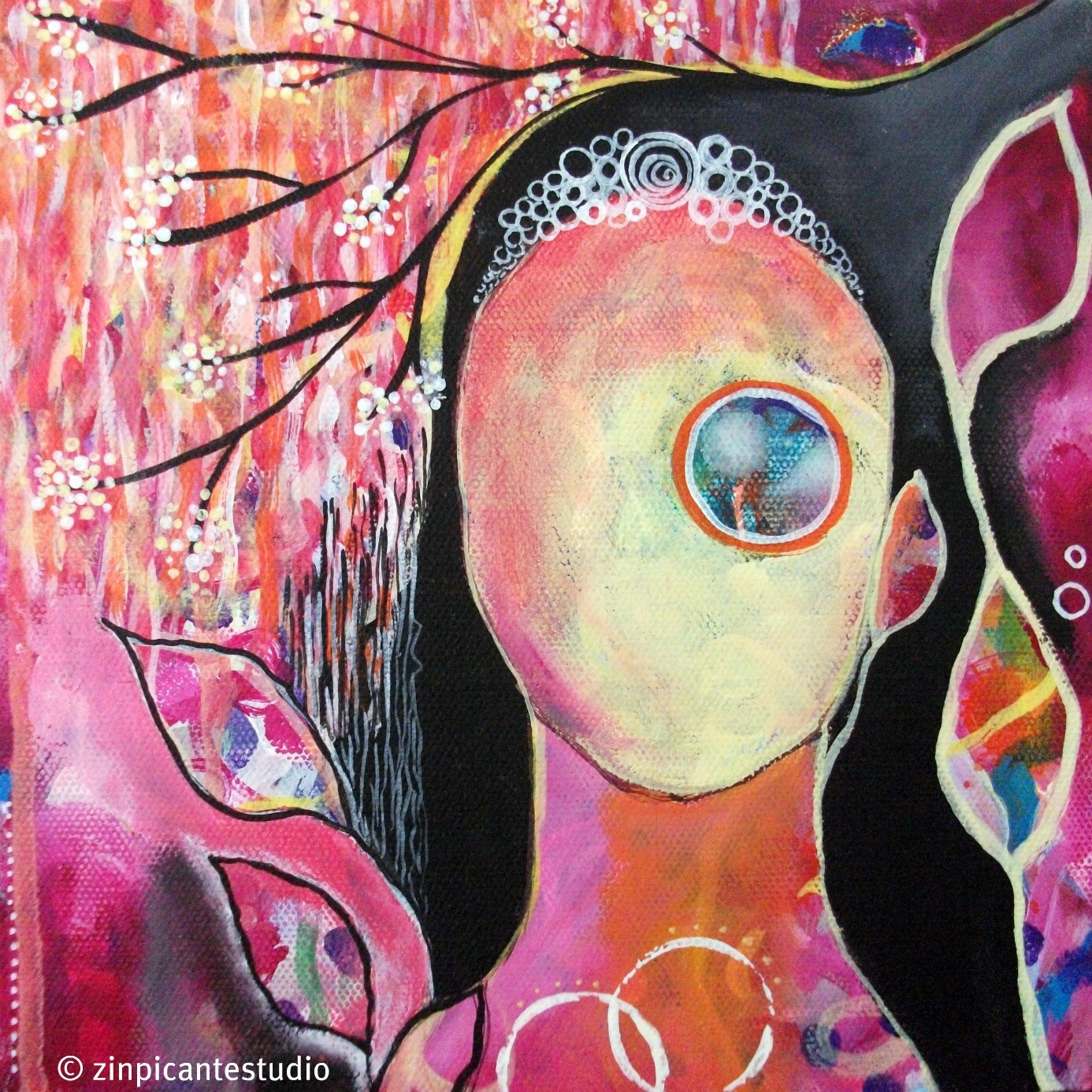 CROWNED GODDESS Abstract Female Portrait Orange & Pink - Etsy