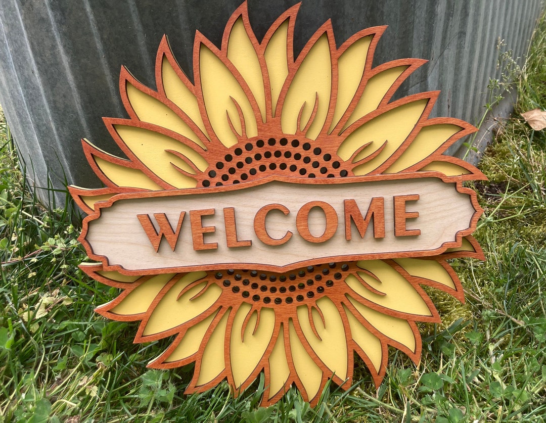 Sunflower Welcome Sign, Multilayer Blank Painted and Stained Hanging ...
