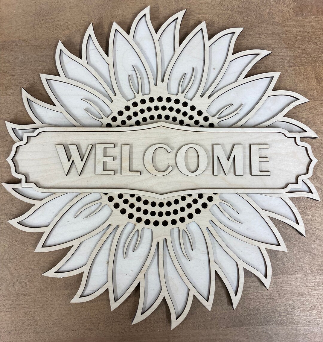 Unfinished Sunflower Welcome Sign, Multilayer Blank, Hanging Wooden 3D ...