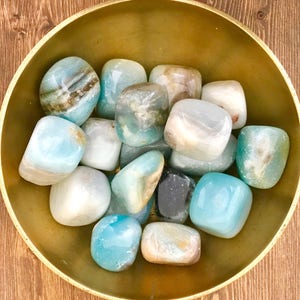 Medium Tumbled Amazonite Crystal, Blue Green Healing Stones, Crystals for Anxiety, Heart and ...