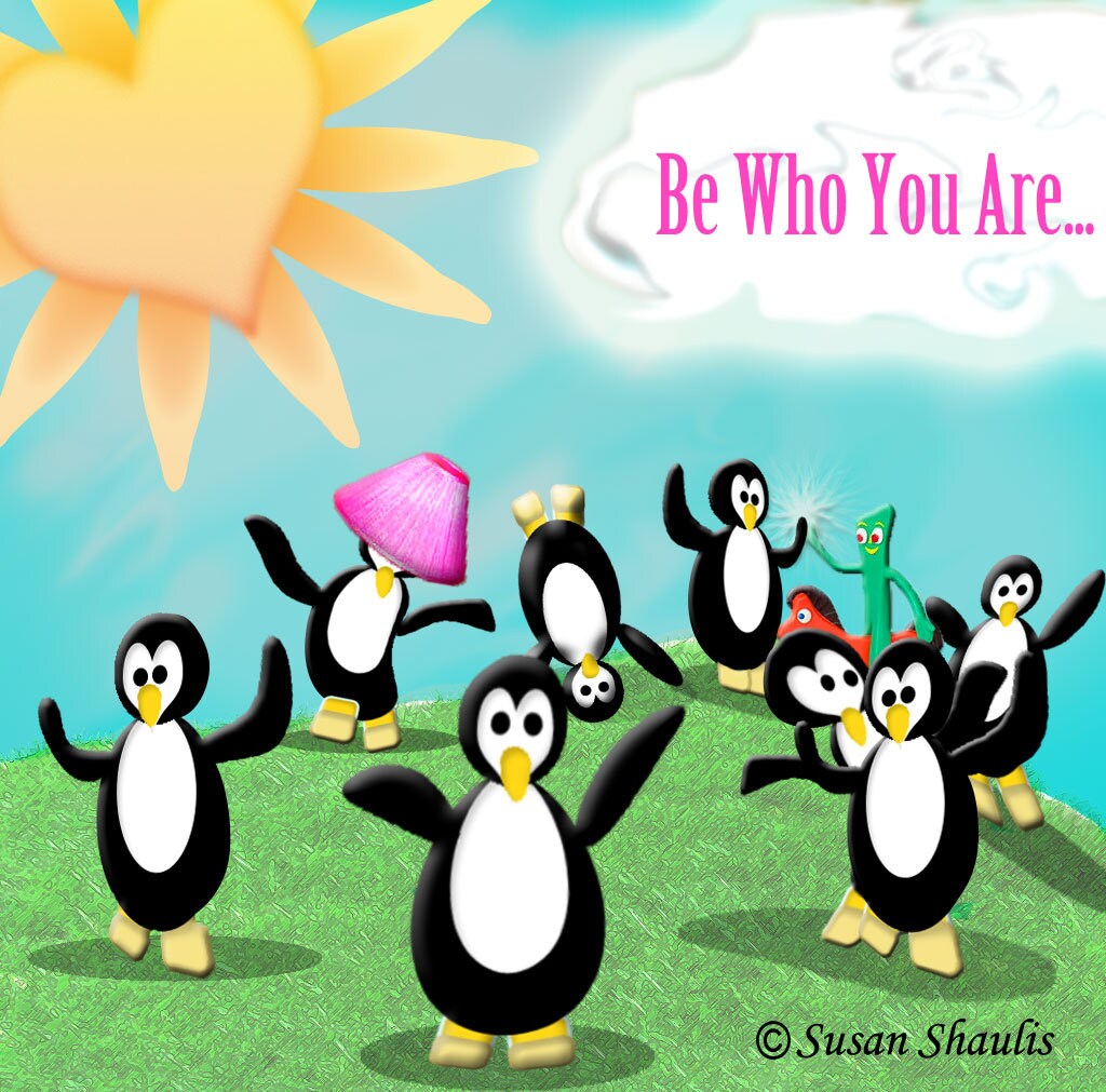 Dancing Penguins Digital Art Inspirational Design Yellow | Etsy