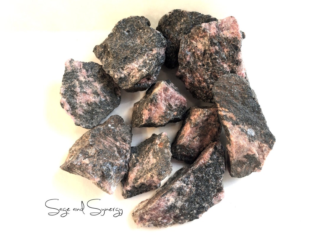 Three Raw Rhodonite, Natural Gemstone Gifts, Pink and Black Crystal ...