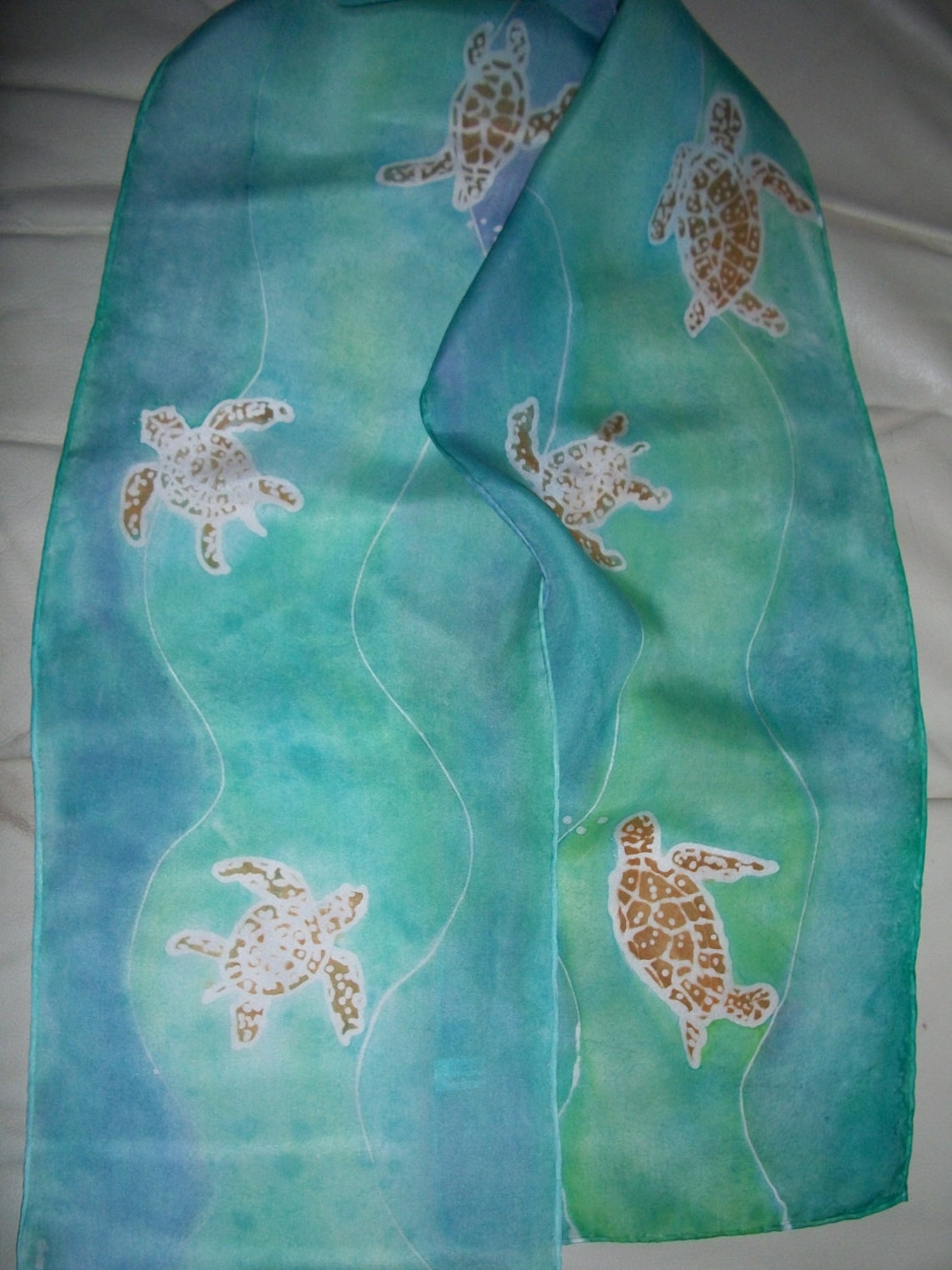 Hand Painted Silk Sea Turtle Scarf | Etsy