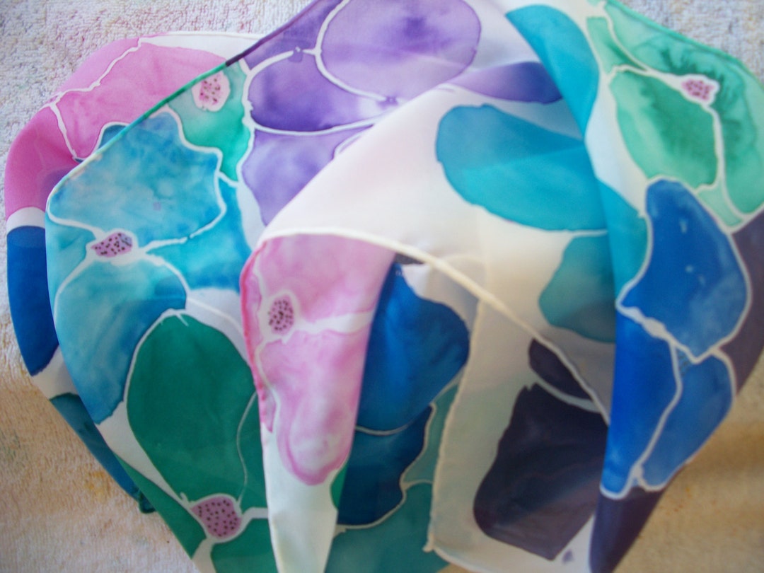 Hand Painted Modern Silk Flower Scarf - Etsy