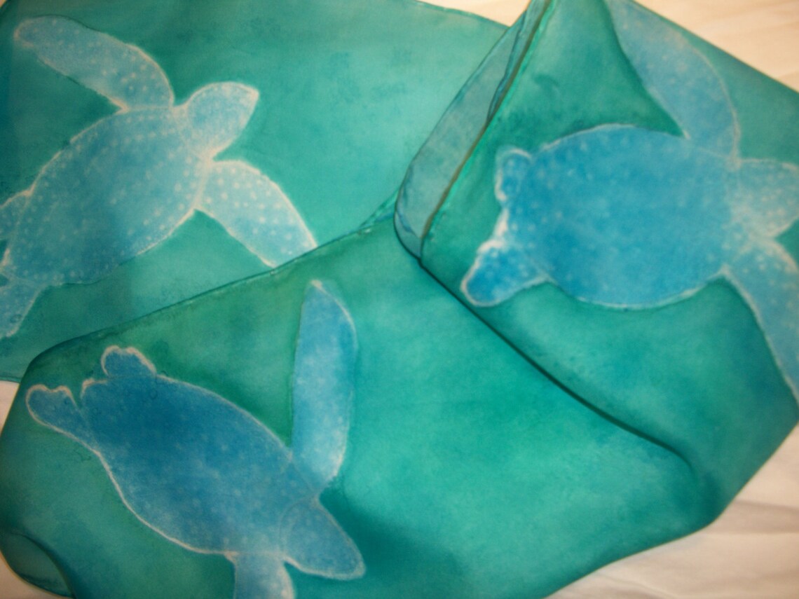 Leatherback Sea Turtles Hand Painted Silk Scarf - Etsy