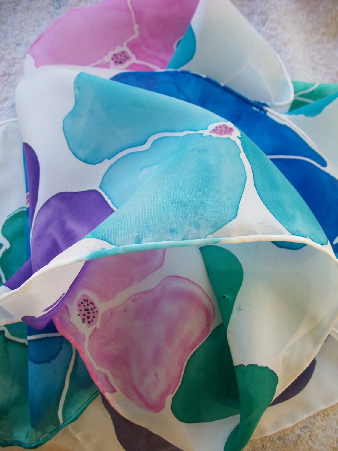 Hand Painted Modern Silk Flower Scarf - Etsy
