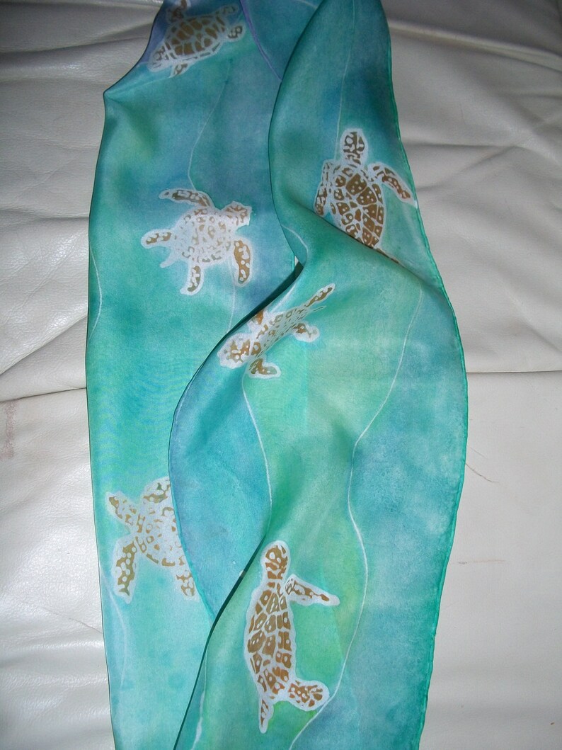Hand Painted Silk Sea Turtle Scarf | Etsy