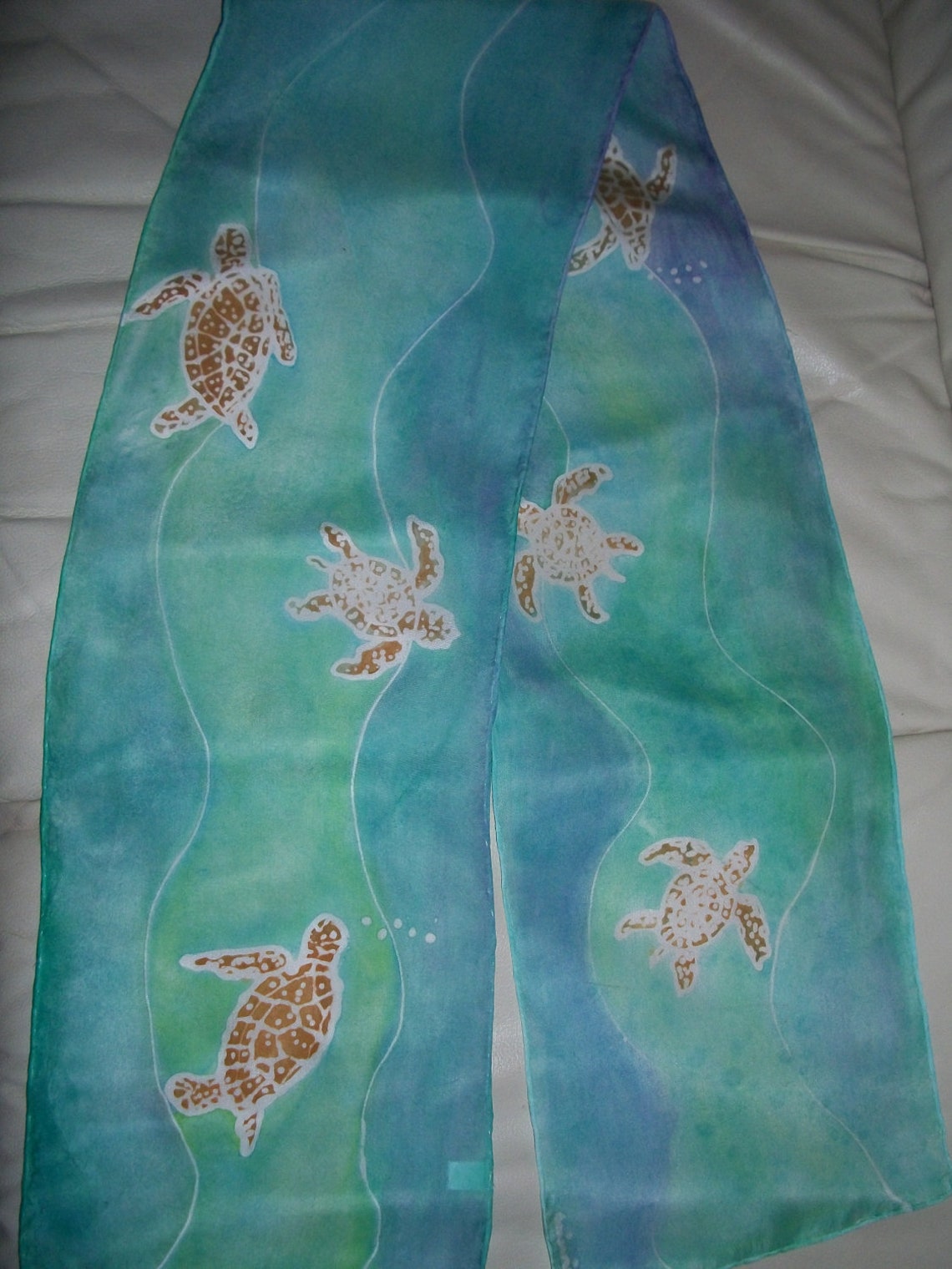 Hand Painted Silk Sea Turtle Scarf | Etsy