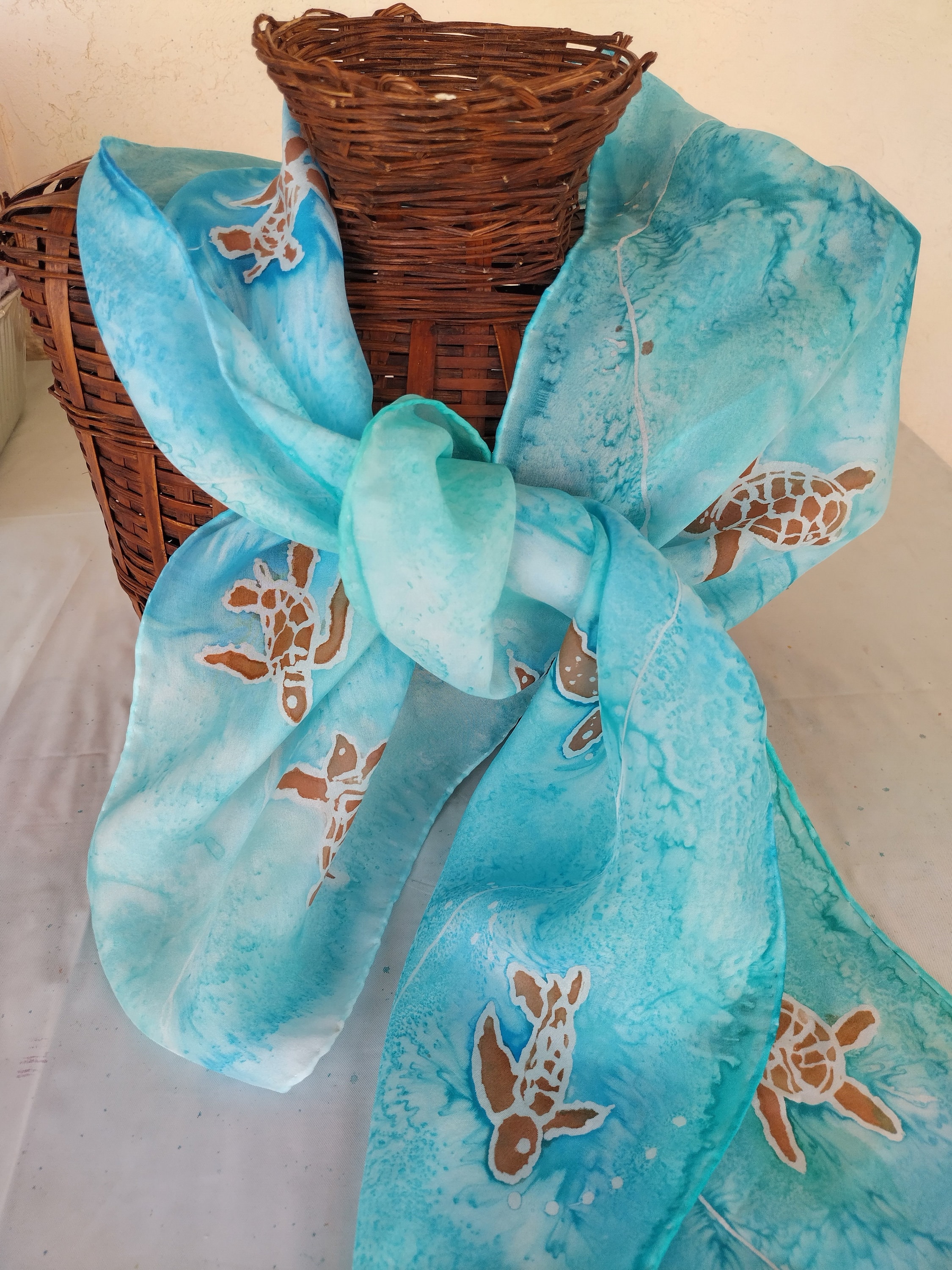 Hand Painted Silk Sea Turtle Scarf - Etsy