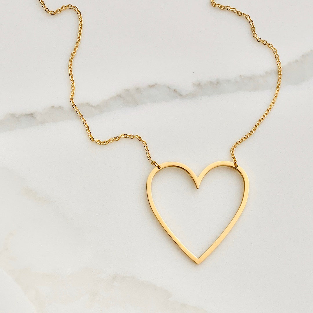 SALE Large Heart Necklace Oversized Heart Open Heart Heart Oversize ...