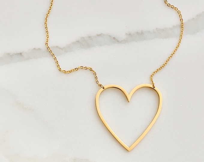 Silver Large Heart Necklace, Chunky Hammered Heart Pendant, Silver ...