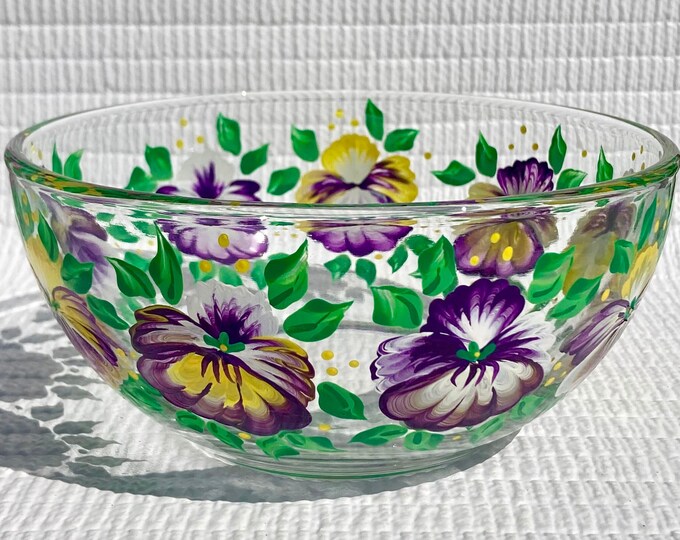 Glass Bowl Candy Dish Hand Painted Pansies Spring Flowers - Etsy
