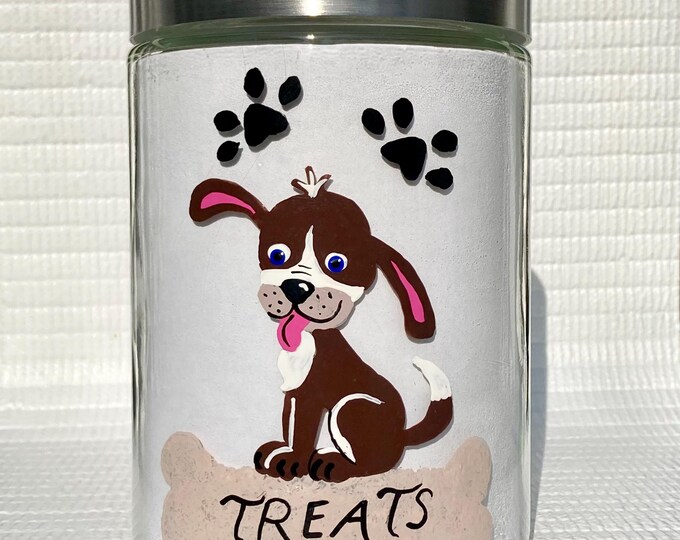 Dog Treat Jar Hand Painted Canister With Lid, Dog Lover Gift, Puppy ...
