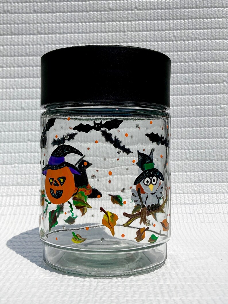 Halloween Candy Jar Canister Hand Painted Pumpkins Sparkling - Etsy