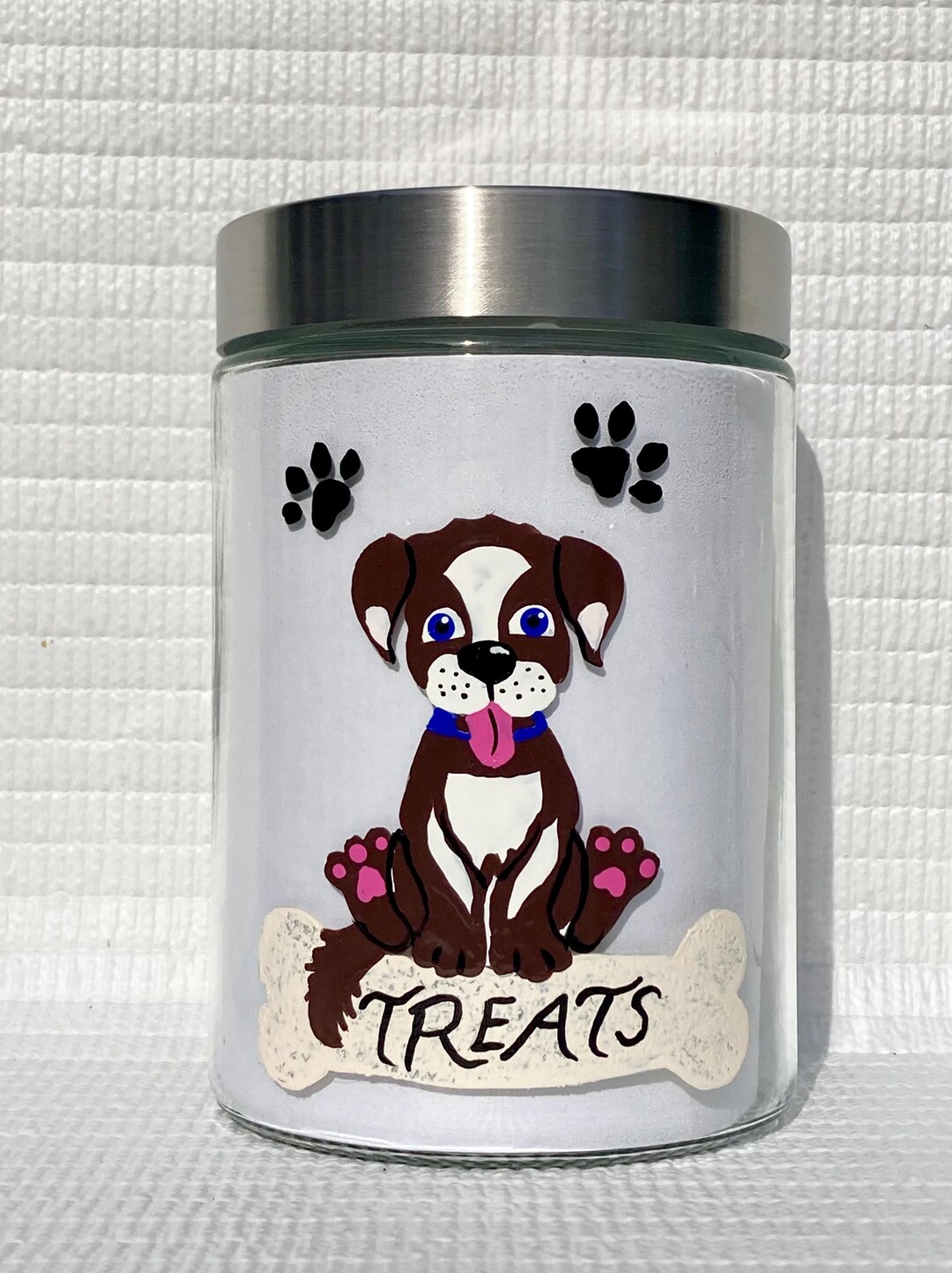 Doggie Treat Jar Hand Painted Canister With Lid, Dog Lover Gift ...