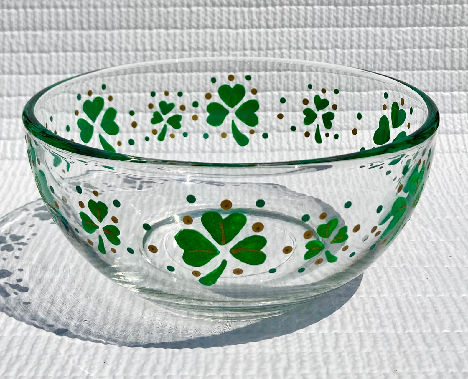 Glass Bowl Hand Painted Green Shamrocks and Gold Coins Irish - Etsy