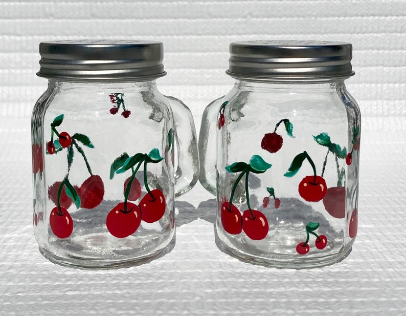 Mini Mason Jar Salt and Pepper Shakers Hand Painted Bright Red | Etsy