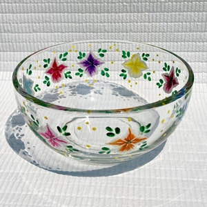 Glass Bowl Candy Dish Hand Painted Multi-colored Flowers, 6 in X 3 In ...