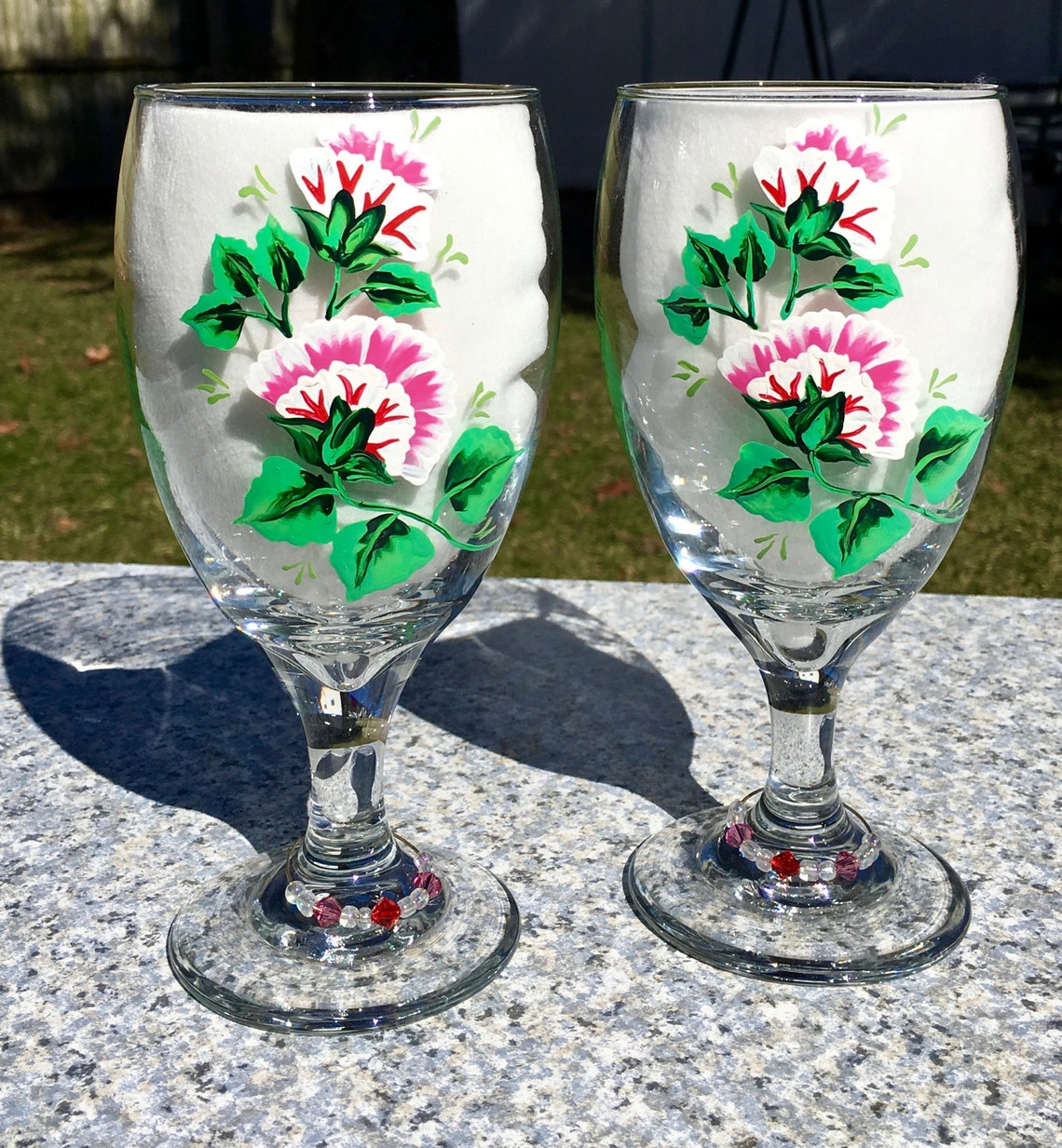 All Purpose Glasses Hand Painted Pink Flowers and Crystal Wine - Etsy