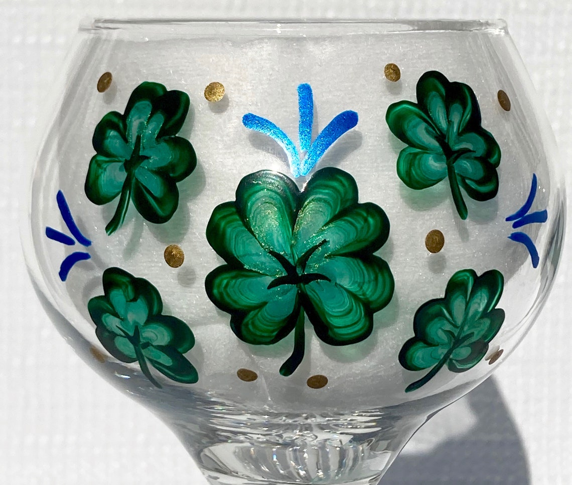 Carafe and Wine Glasses Hand Painted Emerald Green Shamrocks - Etsy