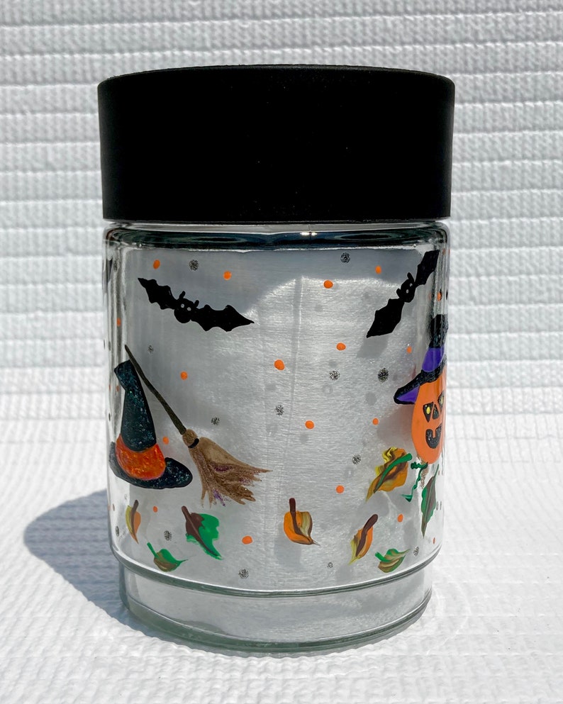 Halloween Candy Jar Canister Hand Painted Pumpkins Sparkling - Etsy