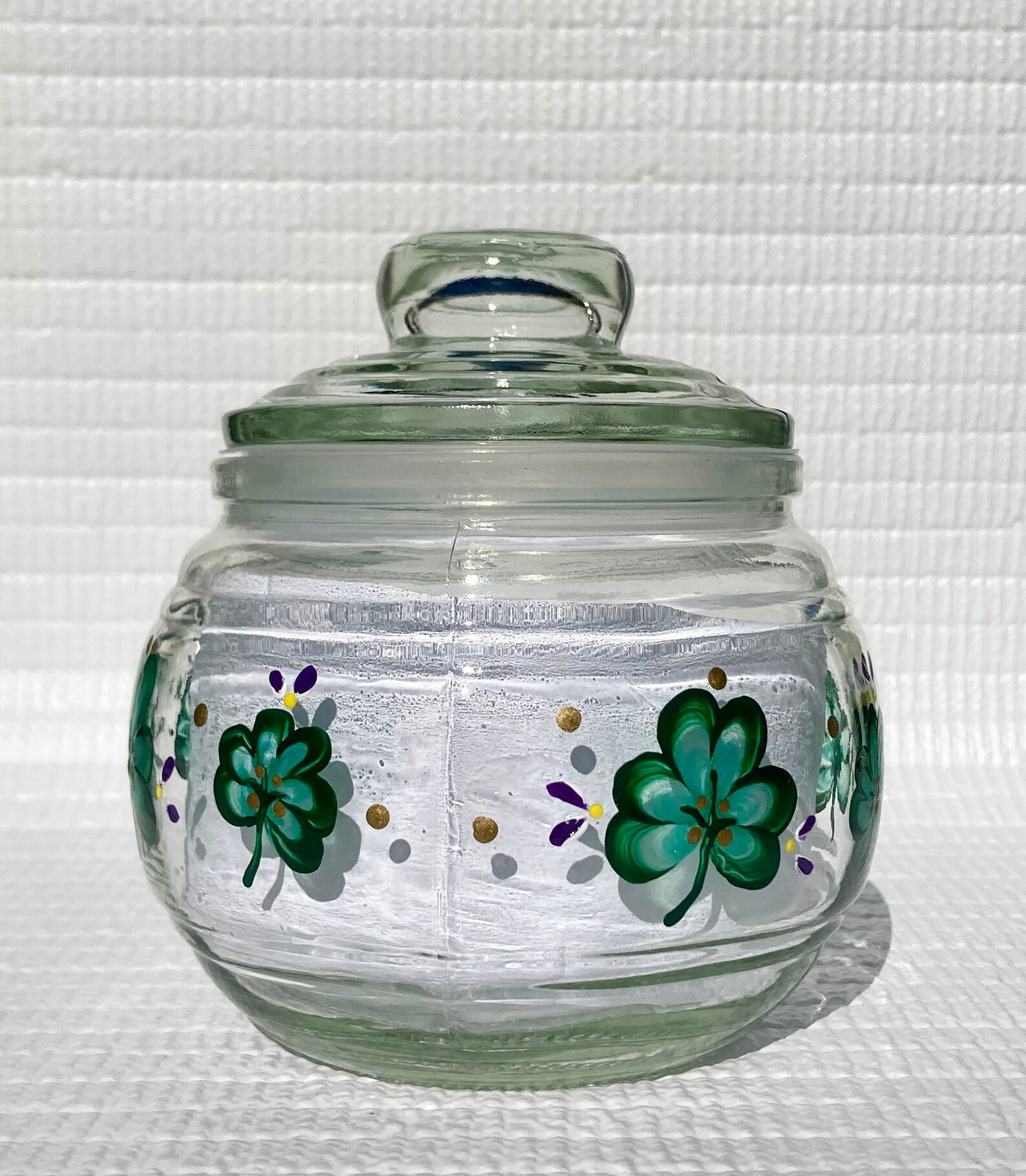 Sugar Bowl Hand Painted Shamrocks and Purple Flowers, Mother Day, Home ...