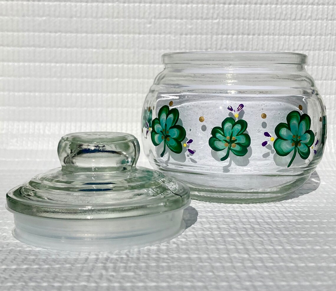 Sugar Bowl Hand Painted Shamrocks and Purple Flowers, Mother Day, Home ...