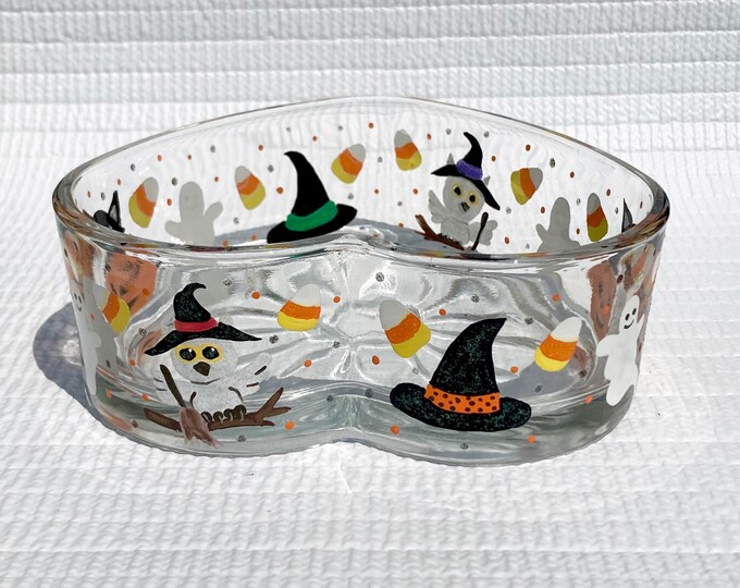 Halloween Candy Dish With Hand Painted Pumpkins, Candy Corn, Ghosts and ...