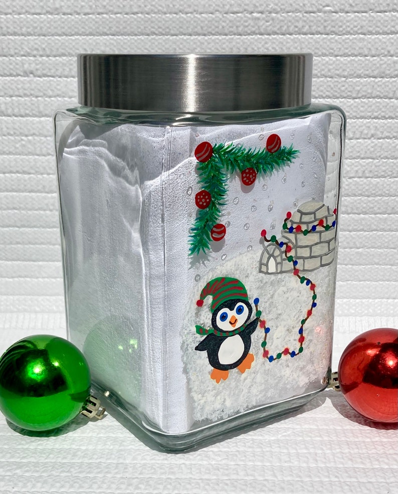 Christmas Canister Cookie Jar Hand Painted Penguin With an - Etsy