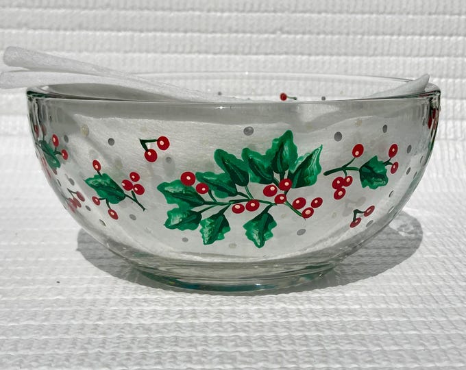 Christmas Candy Dish With Hand Painted Holly and Red Berries 6 in X 3 ...