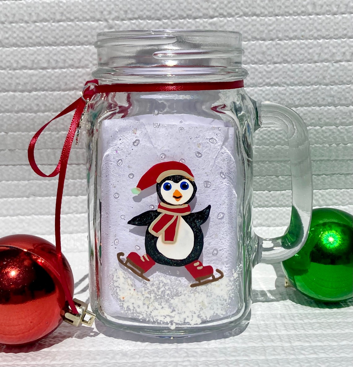 Christmas Mason Jar Mugs Hand Painted Penguins Skating in the - Etsy