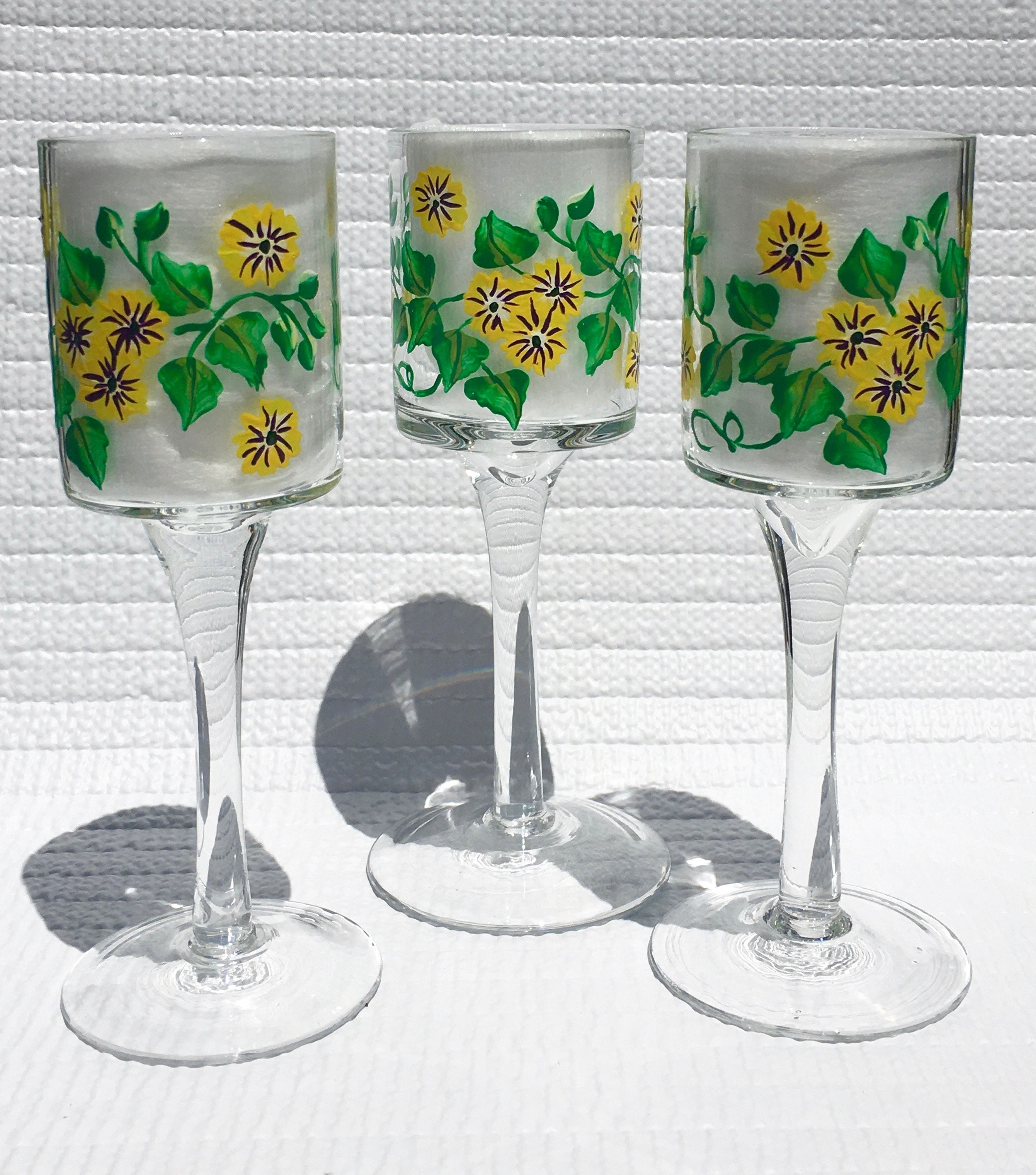 Candle Holders hand Painted Yellow Flowers Set of 3 Home | Etsy